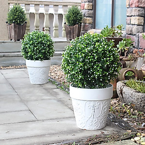 Two 20''T Artificial Boxwood Topiary Ball Trees Fake Bushes Shrubs UV Resistant Potted Plants Artificial Flower Buds Trees for Indoor Outdoor Home Garden