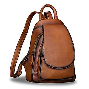 Genuine Leather Backpack for Women Vintage Handmade Casual Knapsack Small Rucksack Satchel (Brown)