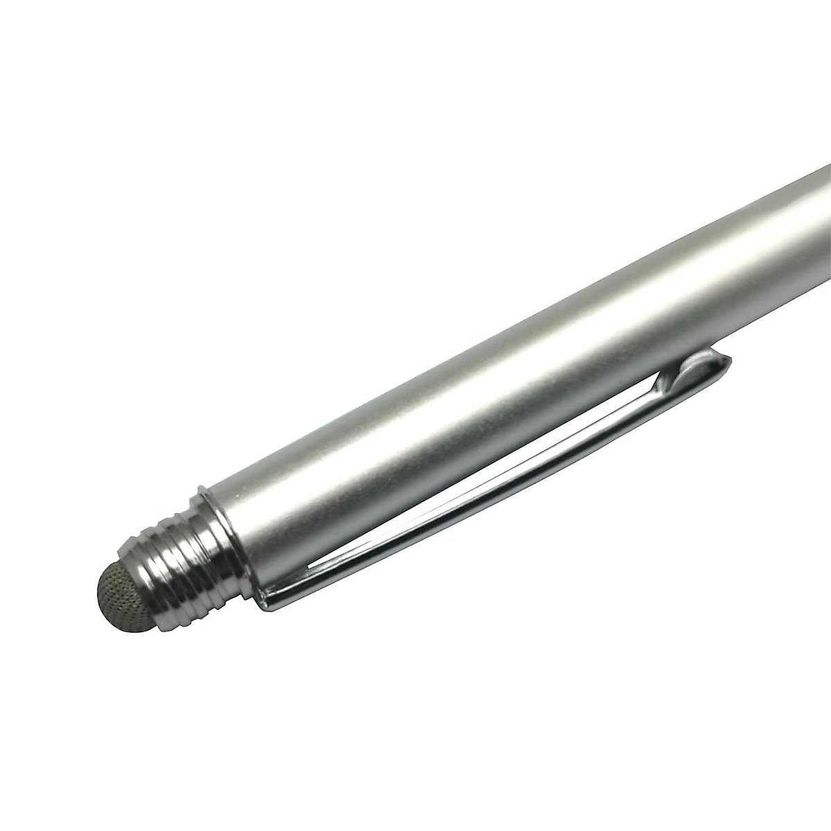 BoxWave Stylus Pen Compatible with Microsoft Surface Duo 2 5G - DualTip Capacitive Stylus, Fiber Tip Disc Tip Capacitive Stylus Pen for Microsoft Surface Duo 2 5G - Metallic Silver