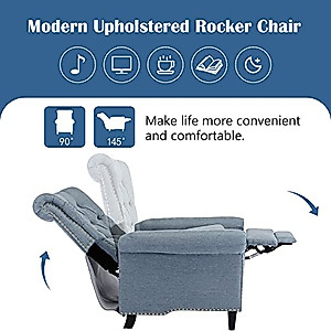 P PURLOVE Pushback Linen Tufted Recliner Single Sofa,Recliner Chair Sleeper with Nailheads,Adjustable Recliner for Living Room, Bedroom, Office, Blue
