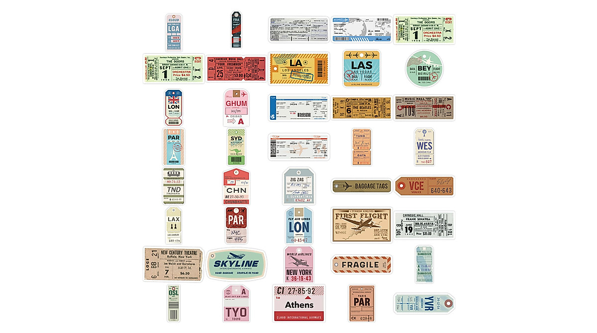 Kechup Vintage Boarding Pass Stickers - Waterproof Luggage Decals