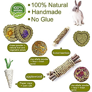 Guinea Pig Toys, Rabbit Toys for 100% Natural Materials, Rabbit Chew Toys for Rabbit Guinea Pig Teeth Grinding, Chinchilla Toys, effectivly Improve Dental Health, Relieve Anxiety (14 Pcs)