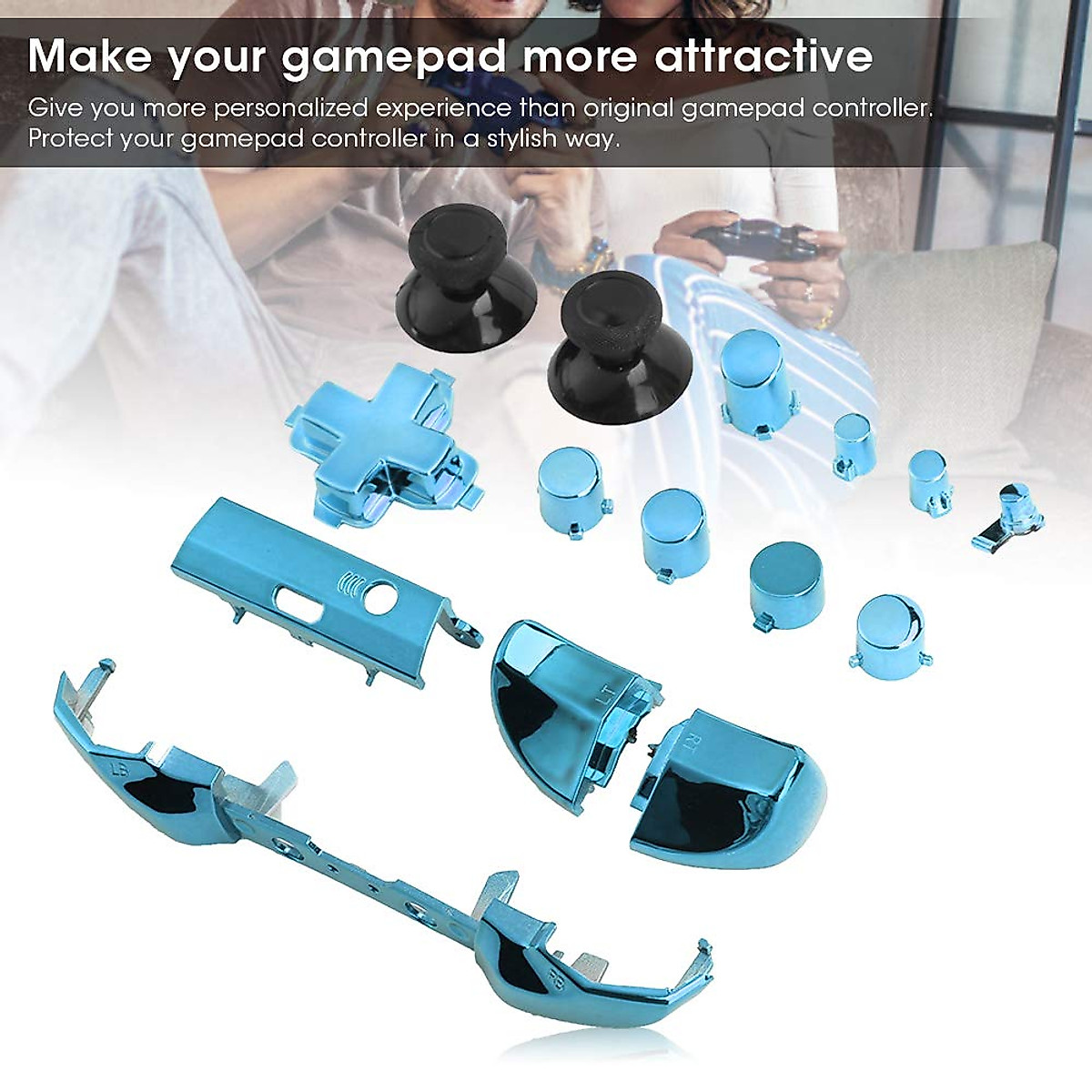 Joystick for Xbox, Gamepad Electroplating Buttons for Xbox One Slim Controller Gamepad Replacement Kit with Mushroom Cover Cross Shaped Left/Right Bumper Baffle,etc(Blue)
