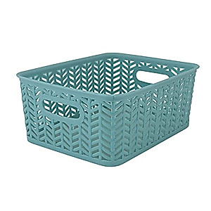 Simplify 25173-Dusty-3Pk Herringbone Storage Basket, Small, Dusty Blue, 3 Count