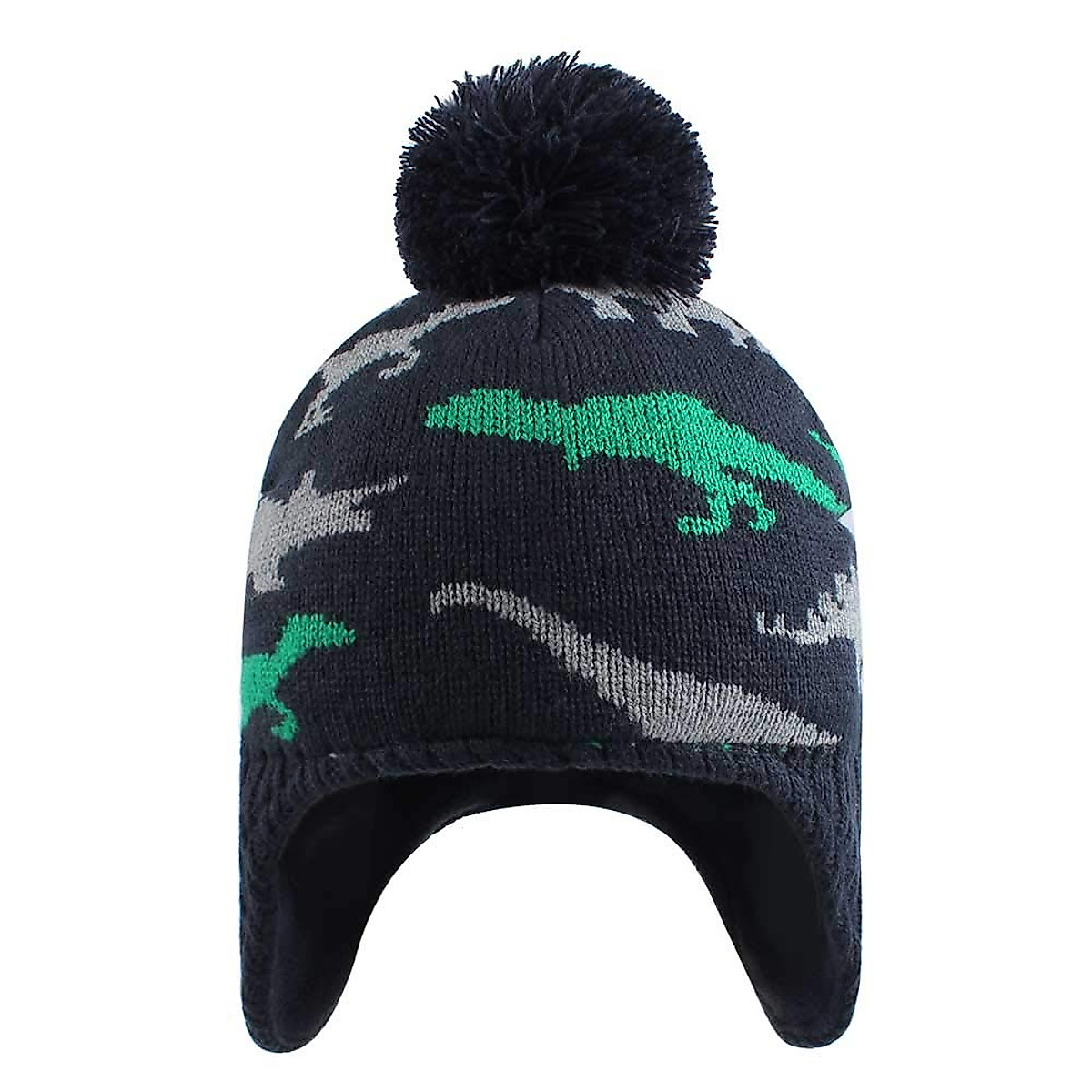 Duoyeree Baby Boy Winter Hat Dinosaur Warm Mittens Set Newborn Pompom Beanie Gloves Toddler Fleecce Earflaps Caps Grass Green