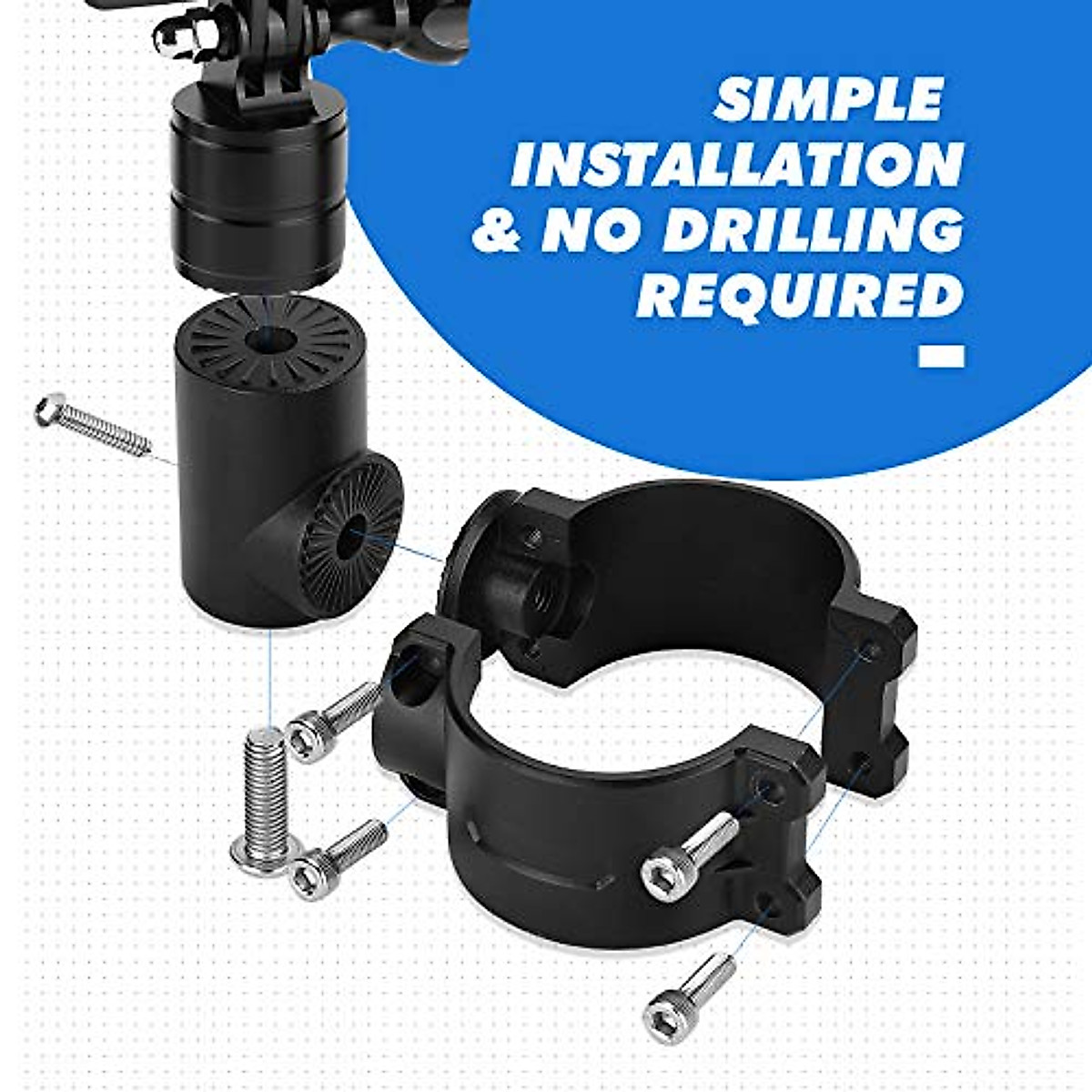 kemimoto UTV ATV Camera Mount Multi-Adjustable Compatible with GoPro Polaris for 1.75"-2" Roll Bar Roll Cage 360° Rotaion Aluminum Action Camera Holder for Hero 10 9 8 7 SJ DJL Insta360 Boat Truck