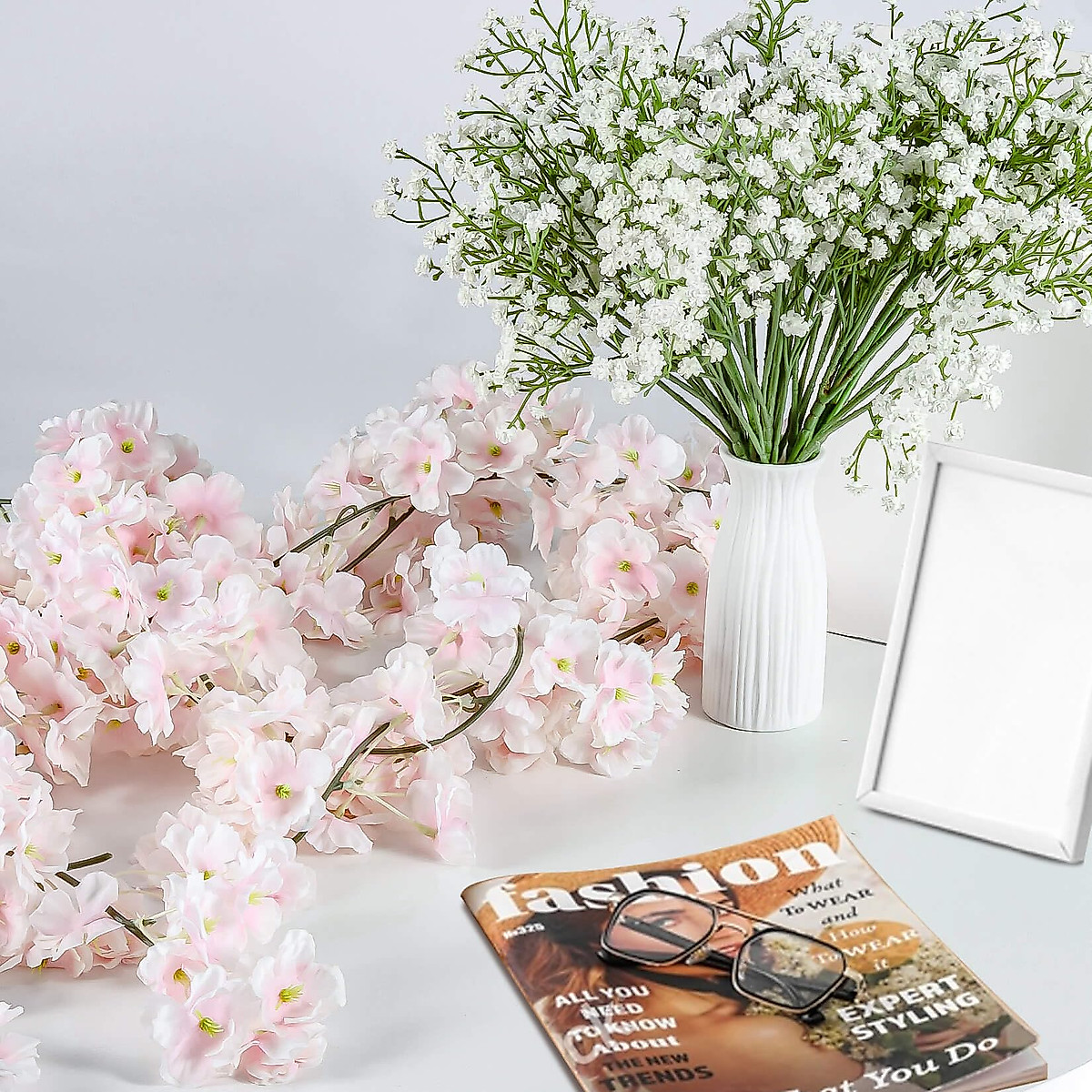 MAQIHAN 2PCS Cherry Blossom Garland - Hanging Cherry Blossom Vines Artificial Flowers Garland Sakura Vines Flower Decor for Wedding Party Decoration