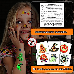 Luminous Halloween Temporary Tattoos for kids, Glow in Dark Tattoos Halloween Party Favors Individually Wrapped Sheets, Birthday Party Decorations Supplies, Halloween Gifts Goodie Bag Fillers