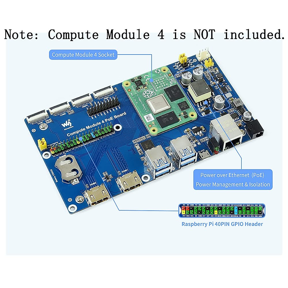 STEMDIY POE IO IO Expansion Board USB 3.2 Gen1 RJ45 Ethernet Interface Hub Breakout for RPI Raspberry Pi Compute Module 4 CM4 Lite 8GB…
