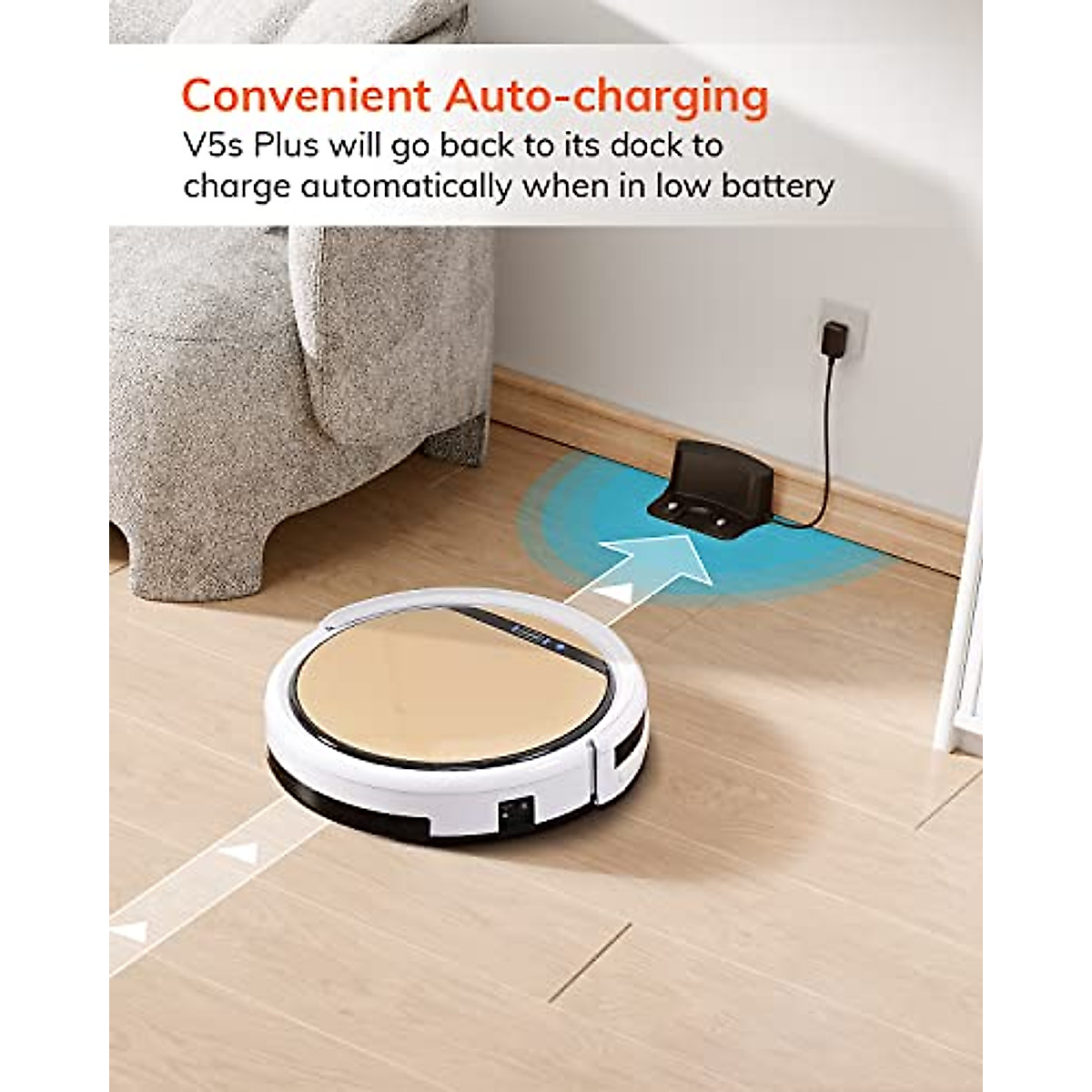 ILIFE V5s Plus Robot Vacuum and Mop Combo with Wi-Fi/App/Alexa, Automatic Self-Charging Robotic Vacuum Cleaner, Slim and Quiet, Cleans Hard Floors Carpets and Pet Hair (V5s Pro Upgrade Version)