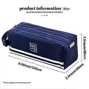 Golcellia Large Capacity Pencil Case 2 Compartment Foldable Design Canvas With Zipper Handle Pouch Pen Bag for Girls Boys Arts College Students Adults School Supplies (Navy Blue)