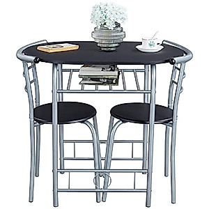 Topeakmart Table & Chair Sets for 2, Dining Room Table Set w/Metal Frame, Storage Rack, Space-Saving Design for Kitchens, Apartments, Dorm Rooms - Black