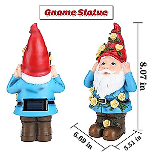 Ovewios Garden Gnome Statue, Large Funny Garden Sculptures & Statues Flowers Decorations with Solar LED Light Resin Outdoor Statues for Outdoor Patio Lawn Porch Yard Ornaments