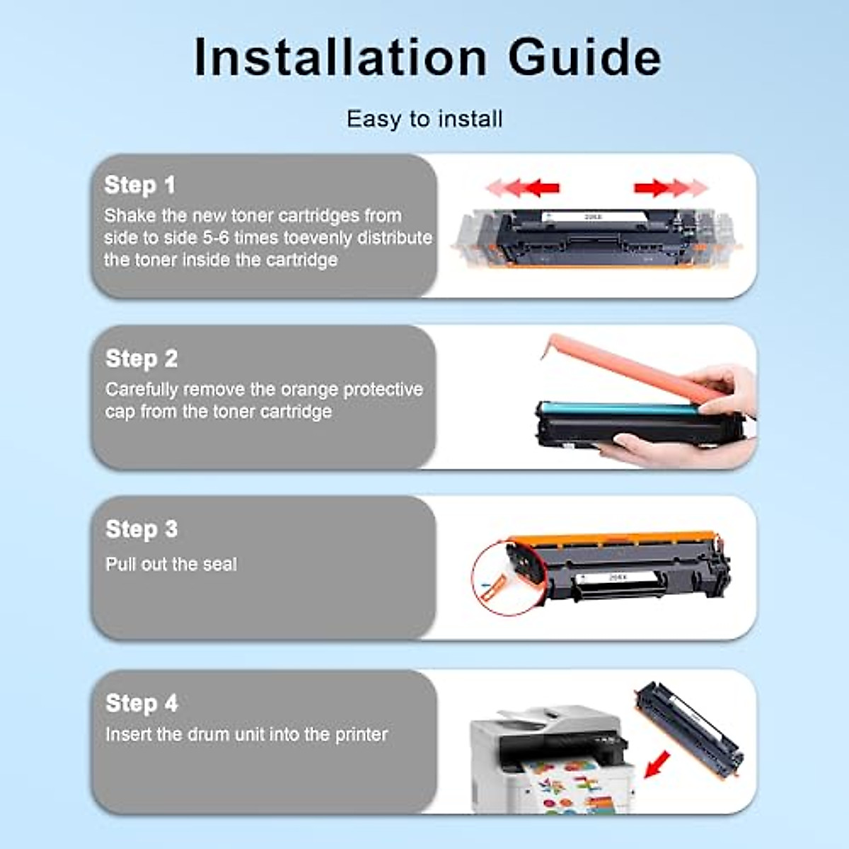 206X Toner Cartridges 4 Pack Compatible Replacement for HP 206X 206A Toner Works with HP Color Pro MFP M283fdw M283cdw M283fdn M282mw Pro M255dw M255nw M283 M255 Printer (with Chip)