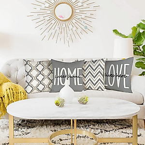 YCOLL Farmhouse Throw Pillow Covers 18x18 Set of 4 Rustic Linen Square Decorative Cushion Covers for Couch Sofa Bedroom Home Decor