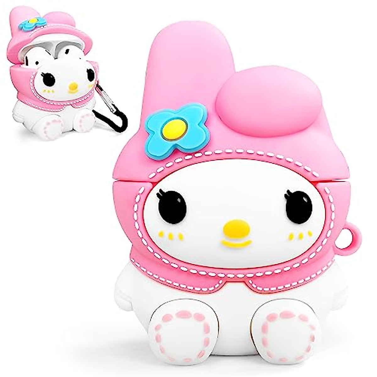 Cute Airpods 2nd Generation Case Cover, Soft Silicone Pink Kawaii Airpods Case for 2nd/1st, Funny Aesthetic Cool 3D Case Cute for AirPods 1&2nd with Lanyard Keychain (Pink)