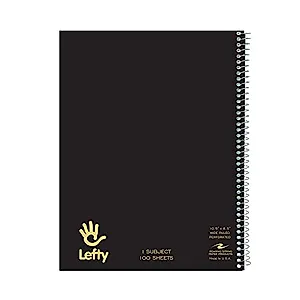 Roaring Spring Lefty Wirebound Spiral Left Handed Notebook, One Subject, 8.5"x10.5", 100 White Sheets Wide Ruled Paper, Asst Colors, Right Side Wire For Easier Use, Perforated, 3 Hole Punched