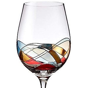 Bezrat Red Wine Glass, Hand Painted Wine Glass, Drinkware Essentials, 11" H, 28oz Wine Lover Large Wine Glass, Glassware Gifts Ideas for Women Inspired by The 'Duomo di Milano'