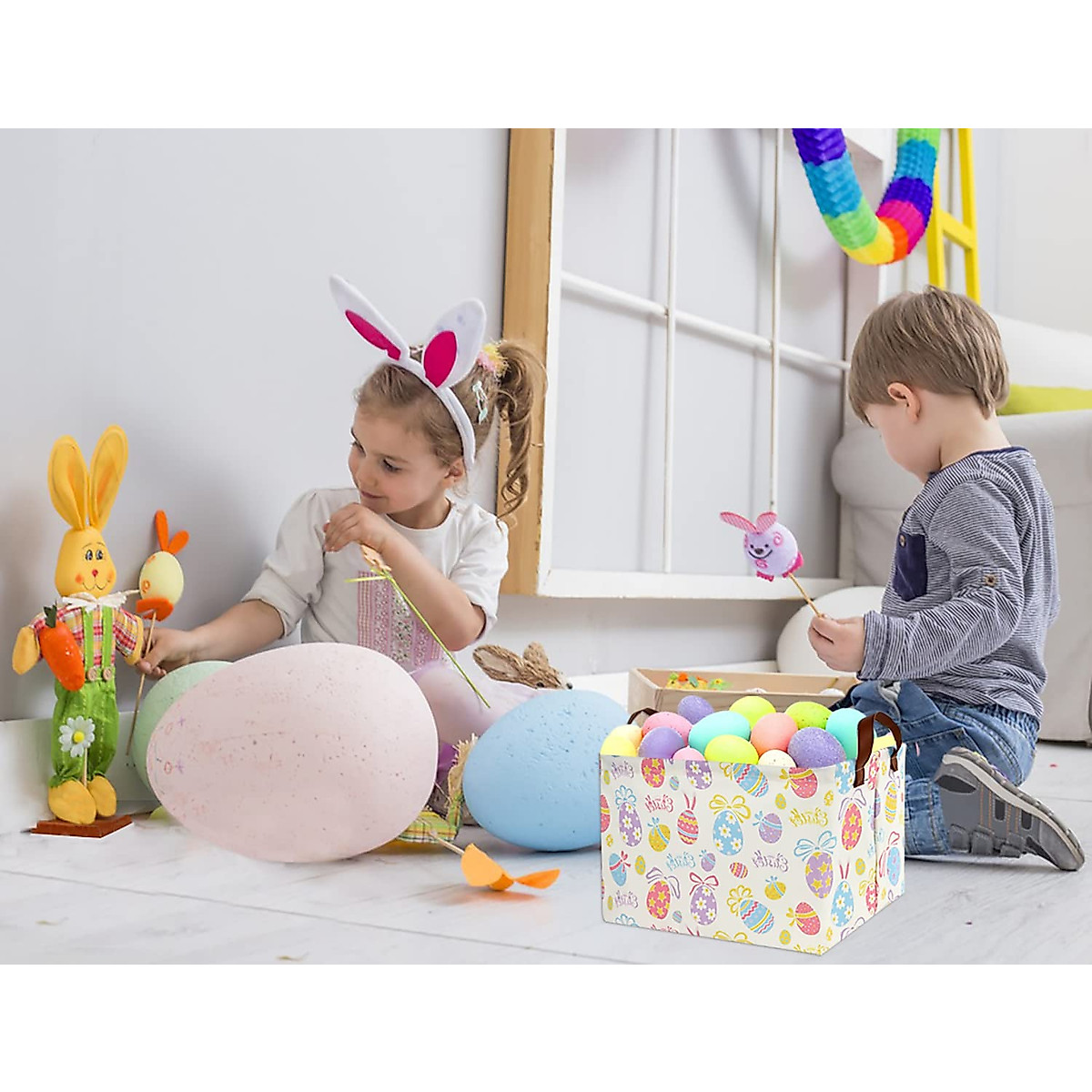 TIBAOLOVER Rectangular Kids Storage Basket Gift Basket Baby Storage Basket Cute Kids Toy Storage Bin Organizer Shelf Book Basket Room Decor(Easter Basket)