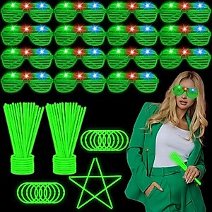 YOFOBU 115 PCS Glow in the Dark Party Supplies,100PCS Green Glow Stick Necklaces Bracelets Bulk,15PCS July 4th LED Glasses,LED Light Up Toy for Mother's Day July 4th Christmas Wedding Birthday