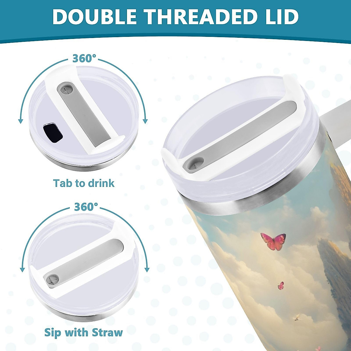 Jihqo Spring Butterflies Landscape 40 oz Stainless Steel Vacuum Insulated Tumbler with Handle and Straw Lid, Leakproof Water Bottle Double Wall Travel Mug Coffee Cup, Cupholder Friendly