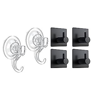 VIS'V 2 Pcs Suction Cup Hooks and 4 Pcs Adhesive Hooks