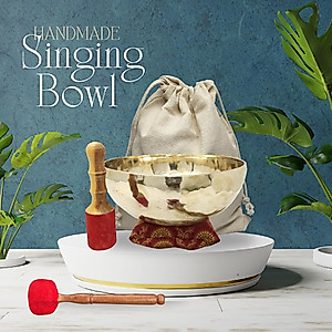 CRAFTSTRIBE 10" Handmade Crown Chatra Tibetan Singing Bowl Meditation Healing Bowl With Mallet And Silk Cushion