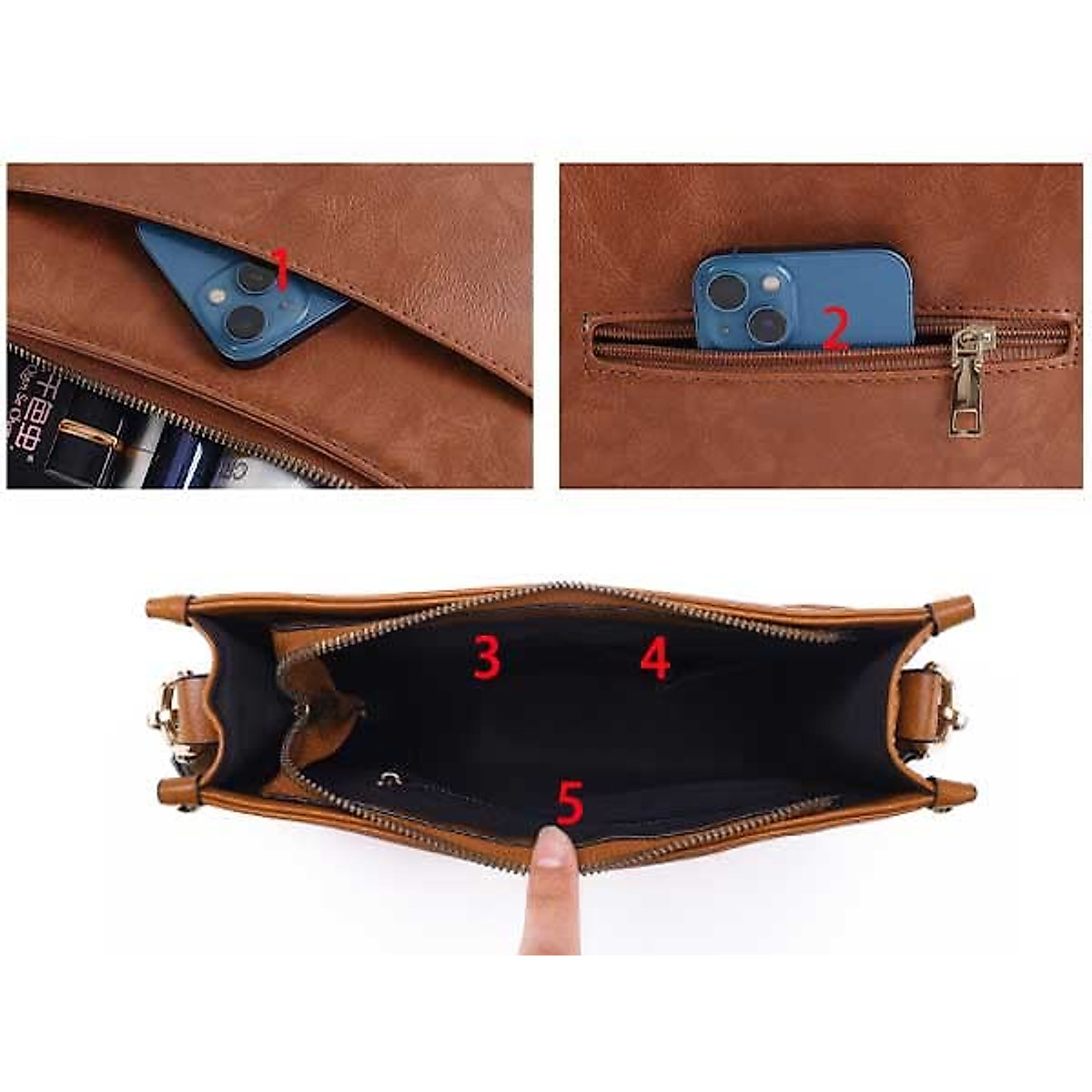 HAIBOLAN Shoulder Bag for Women Leopard Adjustable Guitar Strap Crossbody Purse Vegan Leather Bucket Handbags (A-Brown)