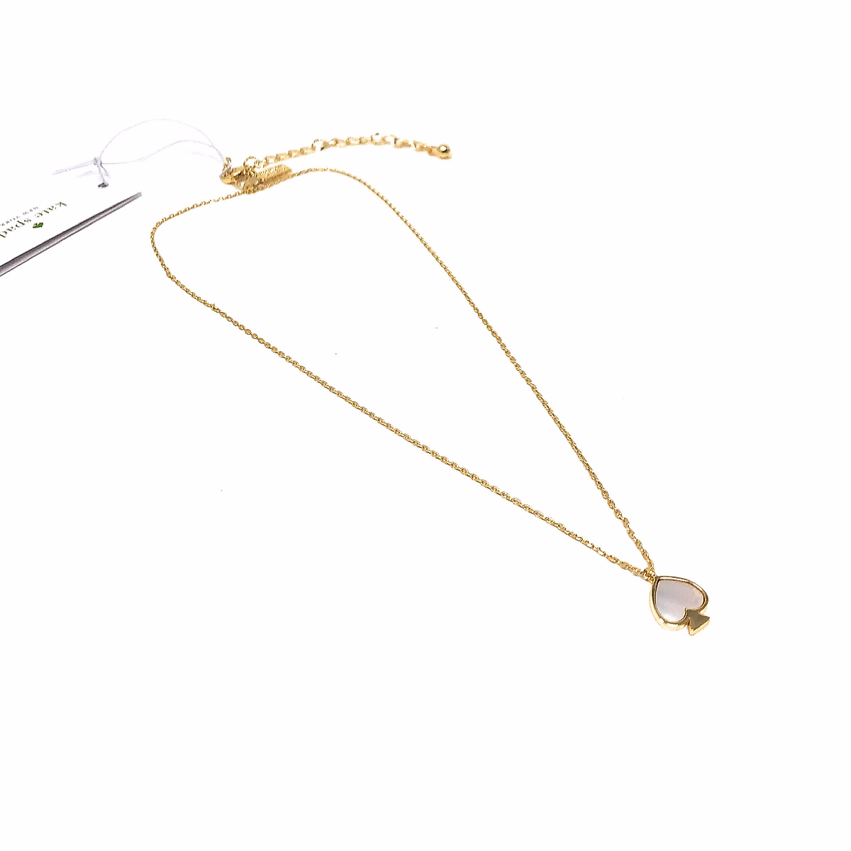 Kate Spade New York Signature Spade Mother of Pearl Gold Plated Mini Charm Pendant Necklace Cream