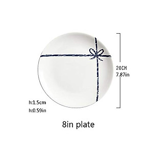 GRFIT Dishes Plates White Steak Plate with Blue Streak, 8 Inch Ceramic Plate Suitable for Pasta, Dessert, Salad, Microwave Safe Dinner Plate, 4 pcs Home dining plate (Color : A)