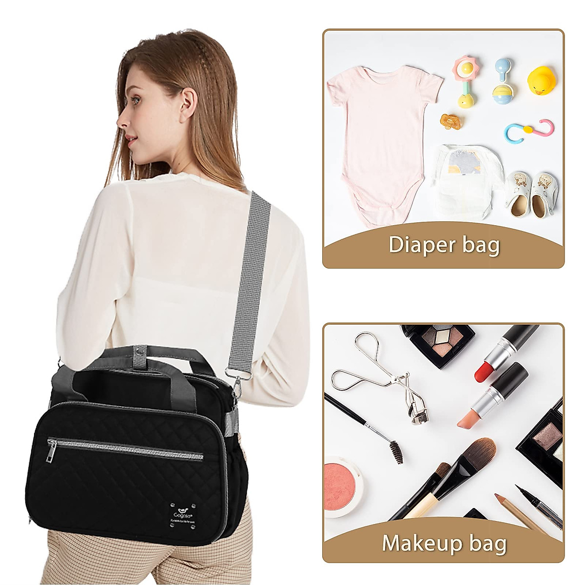 GOGOSO Crossbody Small Diaper Bag, Cute Mini Baby Diaper Tote Bags with Insulated Pockets for Traveling Outdoor Parent, Black