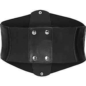 BlackButterfly 7 Inch Wide Lattice Corset Waspie Elastic Waist Belt (Black, US 14-16)