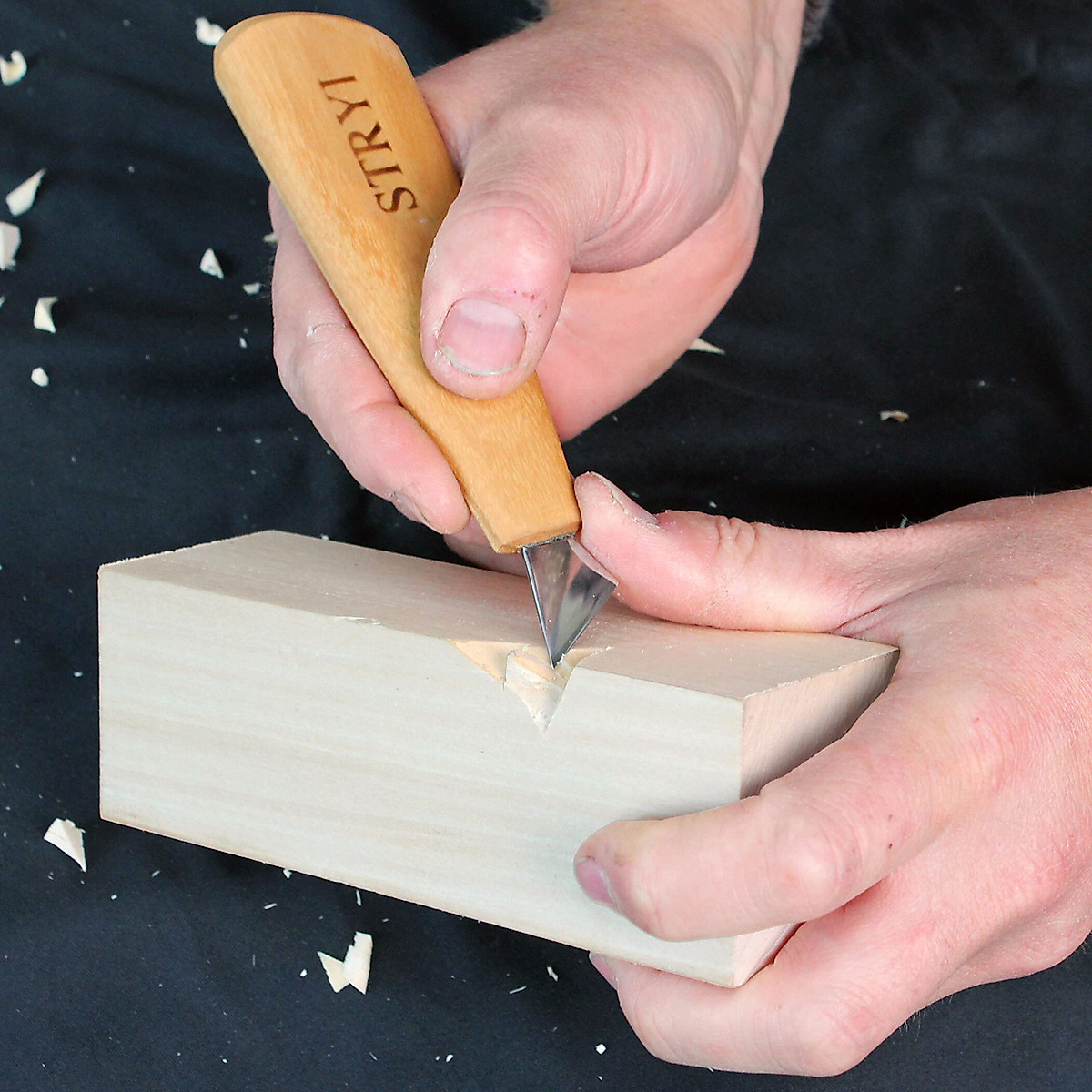 Stryi Detail Carving Knife 0.8 Inch Blade, Wood Carving Oblique Knife for Geometric Decorative Cut Patterns Knife High Carbon Steel K4520