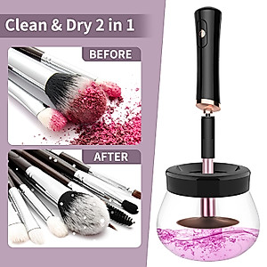 Fesmey Automatic Makeup Brush Cleaner Machine,Spinning Makeup Brush Cleaner and Dryer,Super-Fast Electric Make Up Brush Cleaner Cleanser Machine with 8 Size Collars (Black)