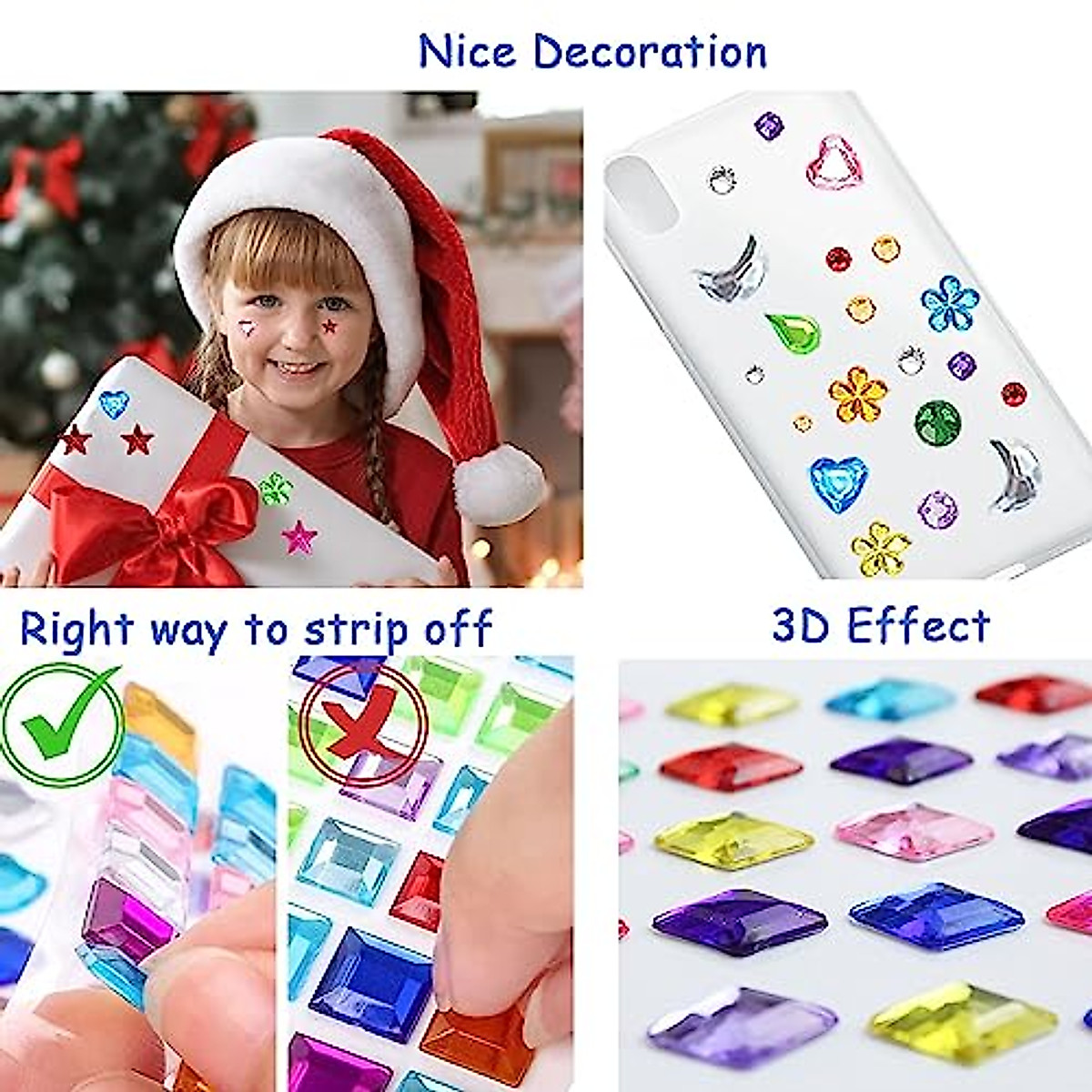 10 Sheets Gems Stickers, Eye Body Face Gems Jewels for Makeup Self Adhesive Crystal Rainbow Rhinestones for DIY Craft Nail Body Makeup Festival