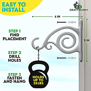 Gray Bunny 2 Pack Outdoor Plant Hanger Hook, 6” Large Victorian Heavy Duty Iron Wall Hooks for Bird Feeders, Lanterns, Wind Chimes, Patio Decor - White