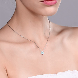 Gem Stone King 14K White Gold Sky Blue Aquamarine Pendant Necklace For Women (0.45 Cttw, Gemstone March Birthstone, Round 5MM, with 18 Inch Chain)