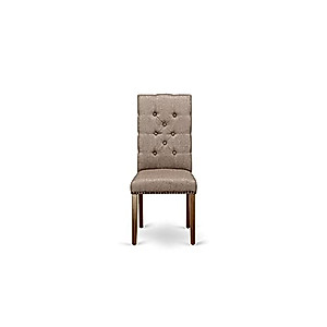 East West Furniture DMEL3-MAH-16 3 Piece Kitchen Table Set Contains a Round Dining Room Table with Dropleaf and 2 Dark Khaki Linen Fabric Upholstered Chairs, 42x42 Inch, Mahogany