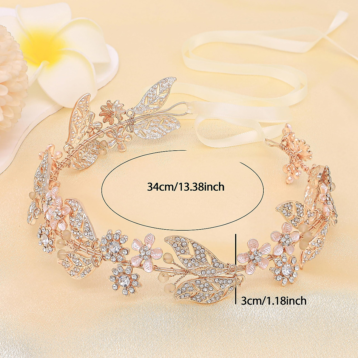 Ammei Headpiece Rose Gold Wedding Headband Flower Leaves Design Hair Vine Bridal Headpiece Wedding Hair Accessories (Rose Gold)