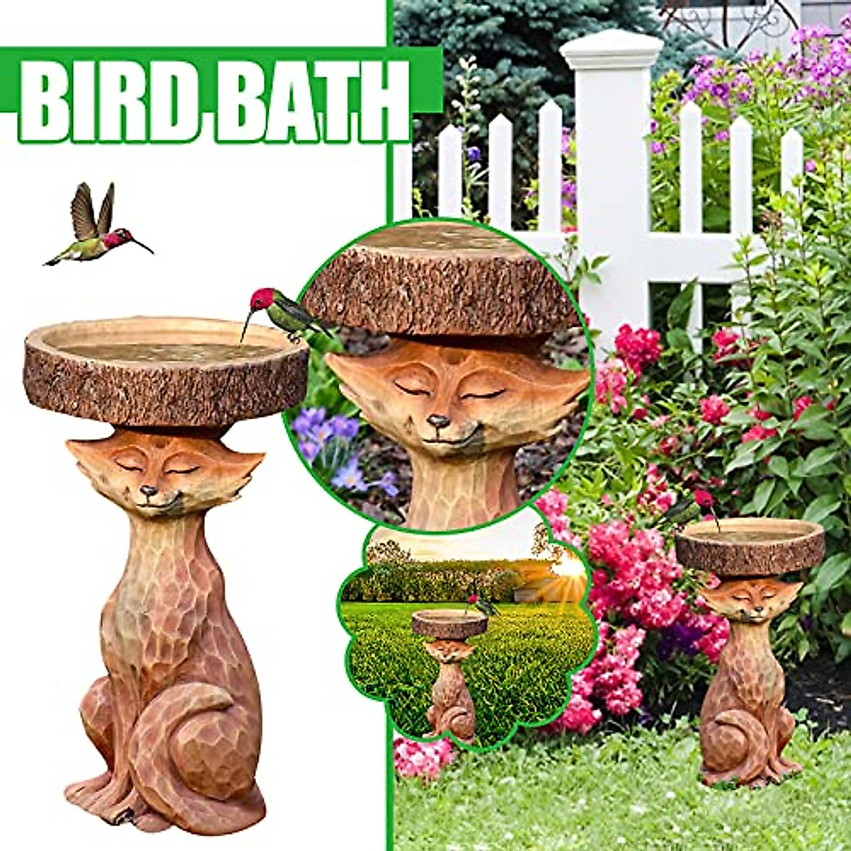 Outdoor Bird Bath Feeder Standing, Resin Bird Bath Bowl Tray for Inside, Animal Hummingbird Feeders Statue Decor for Garden Lawn Patio Yard Bird Lovers Gifts