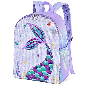 WERNNSAI Mermaid Kids Backpack - Sparkly Sequins School Backpack for Little Kids Girls Preschool Kindergarten Elementary 15” Lightweight Hiking Travel Casual Book Bag