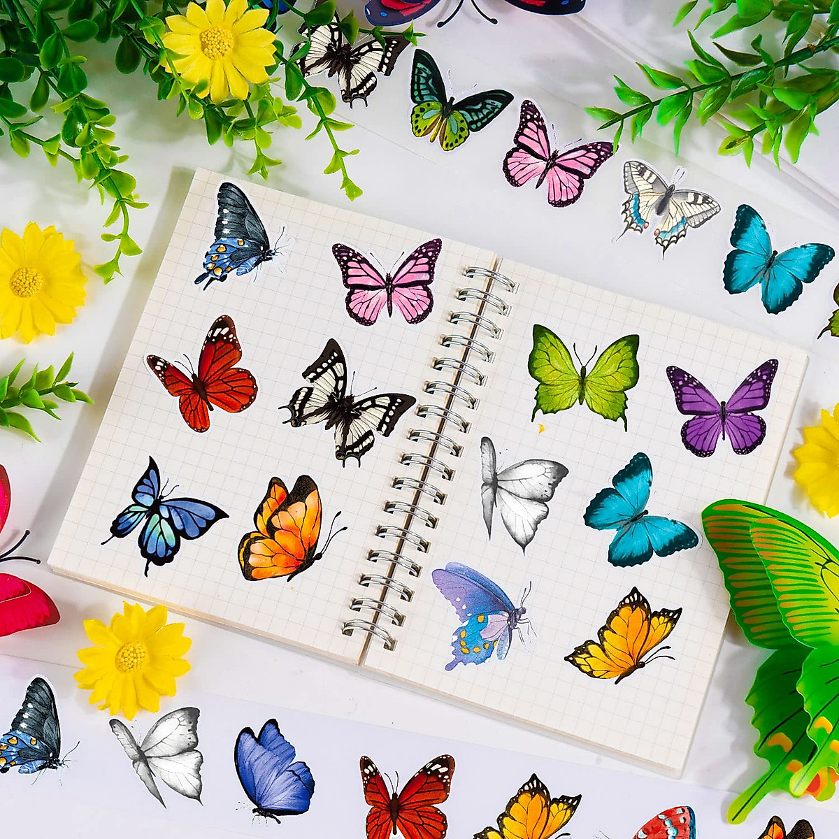 1600 PCS Butterfly Roll Stickers, 16 Styles Butterfly Stickers for Kids, Waterproof and Sun-Proof 3D Roll Stickers for Parties, Walls, Scrapbooks, Envelopes, Birthday and Greeting Cards