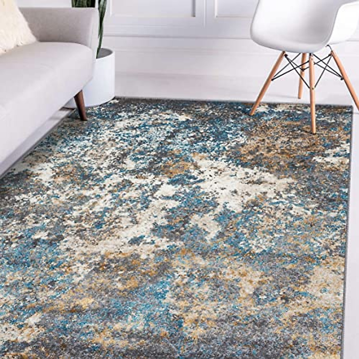 LUXE WEAVERS Rug - Persian Rugs 6490 Abstract Area Rug - Modern Design, Medium Pile, Turquoise / Size 5 x 7