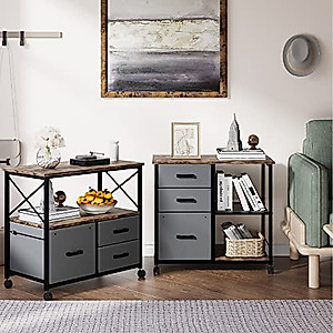 Alkmaar Lateral Rolling Filing Cabinet with 3 Drawer, Rustic Grey