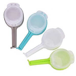 Food Storage Sealed Bags with Pour Spout, 4-Pack, Plastic, Moisture-Proof Clips, White, Gray, Green, Blue