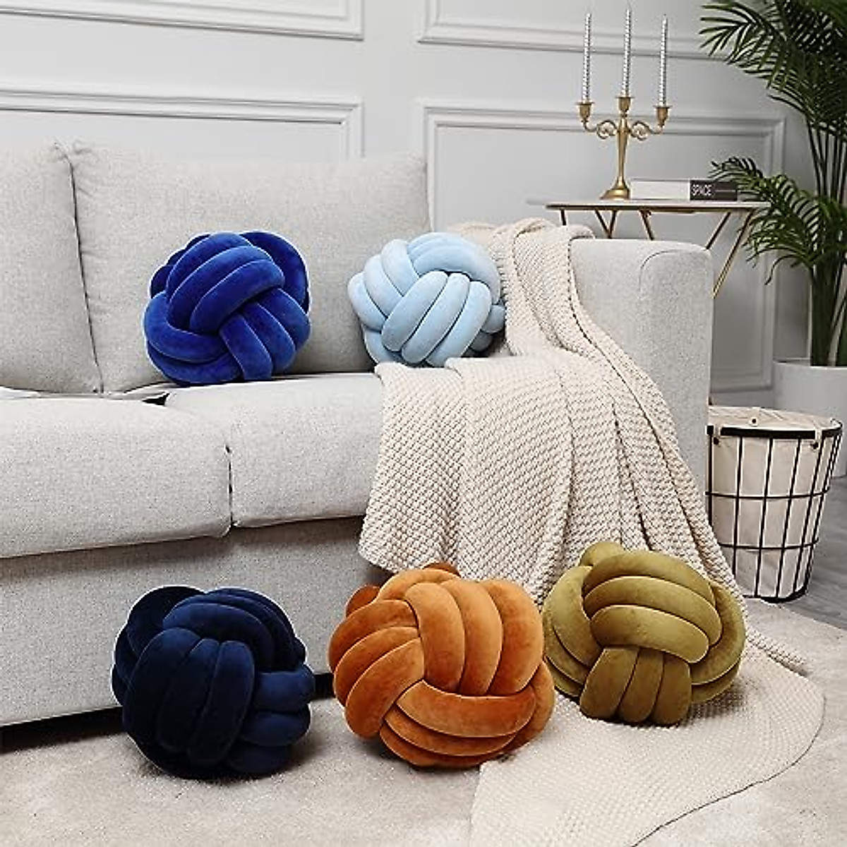 Petrella Knot Pillows Ball Round Throw Pillows Home Decor Cushion Decorative Aesthetic Throw Pillows，Caramel 8inch