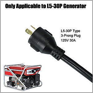 PRFFWK Generator Power Cord 30 Amp to 15 Amp, Nema L5-30P to 3X 5-15R 3-Prong 10 Gauge 1.5FT Generator Adapter Cable with Twist Lock, 125 Volts/3750 Watts