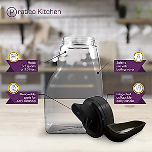 Pratico Kitchen LargePour Water, Juice, and Beverage Airtight Pitcher, Made in Japan, 3.2 qt, 102 oz, Black