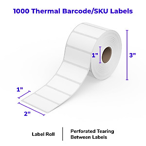 Rollo Direct Thermal 2x1 Barcode Labels - Roll of 1,000 Thermal Labels (Commercial Grade)