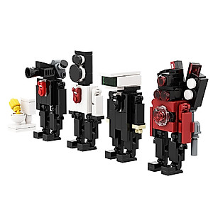 5-in-1 Skibidi Toilet Plush Doll Figure Building Block - Includes Toiletman,Cameraman,Speaker Titan,TV Man,Speaker Man Building Kits - Cute Game Model Collection Toy Gift for Boys,Girls,Kids (240PCS)